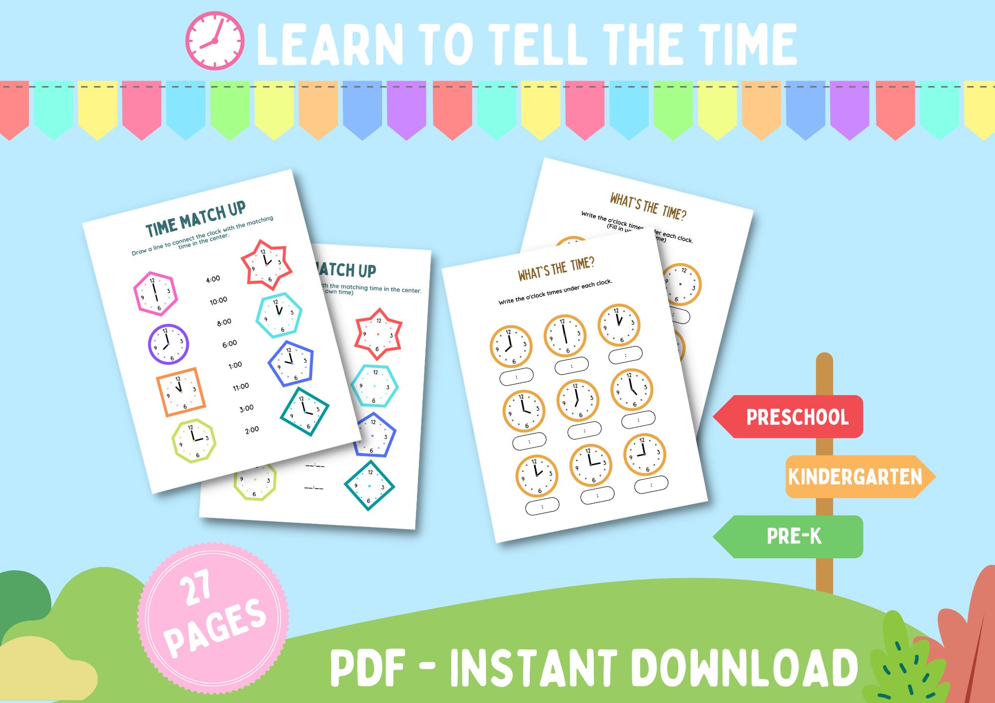 Learn to Tell Time Activity Telling Time Printable Preschool ...