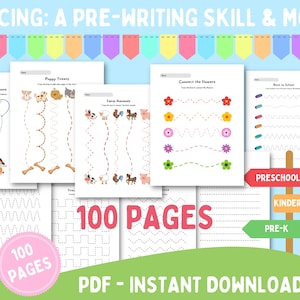 Pre-writing Worksheets, Tracing, Coloring, Learn to Trace, Kids ...