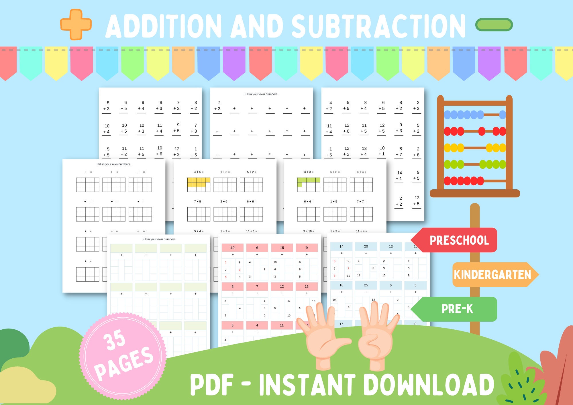 Basic Math Worksheets, Addition, Subtraction, Add With Number Lines ...