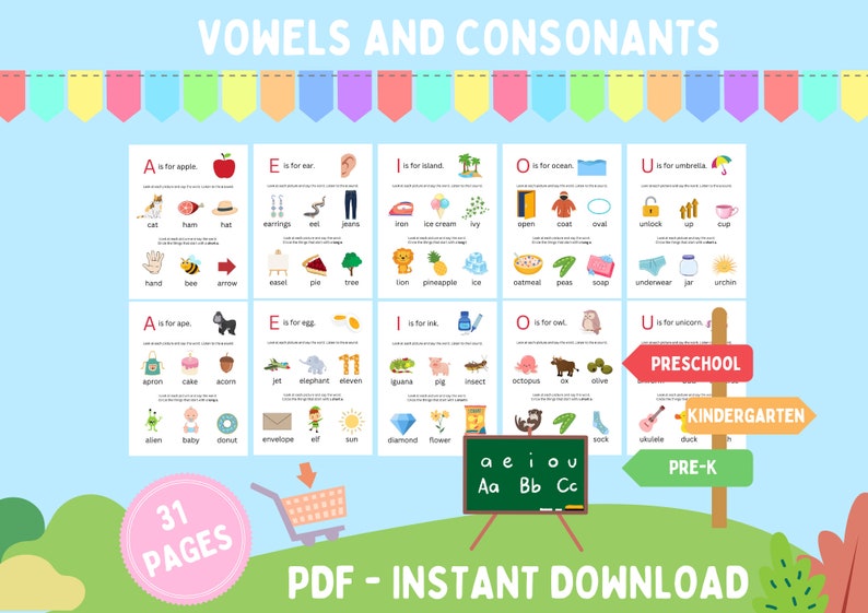 Vowels and Consonants, Learning Vowels, Alphabet, Phonics, Kindergarten ...