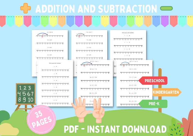 Basic Math Worksheets, Addition, Subtraction, Add With Number Lines ...