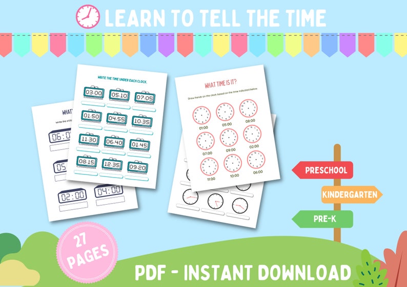 Learn to Tell Time Activity Telling Time Printable Preschool ...