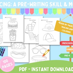 Pre-writing Worksheets, Tracing, Coloring, Learn to Trace, Kids ...