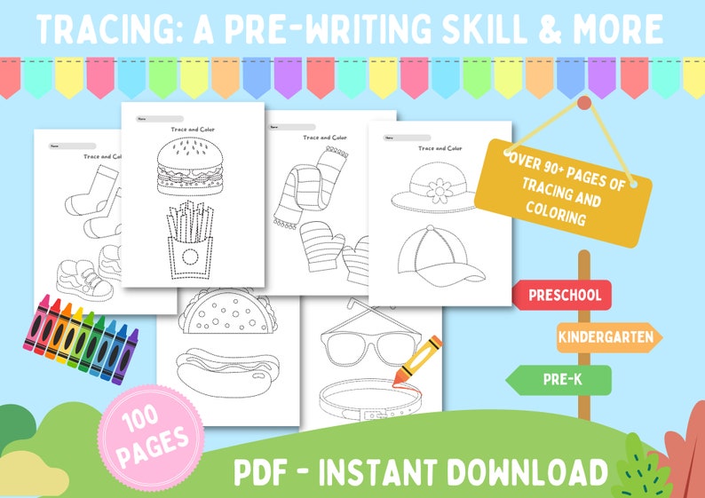 Pre-writing Worksheets Tracing Coloring Learn to Trace - Etsy