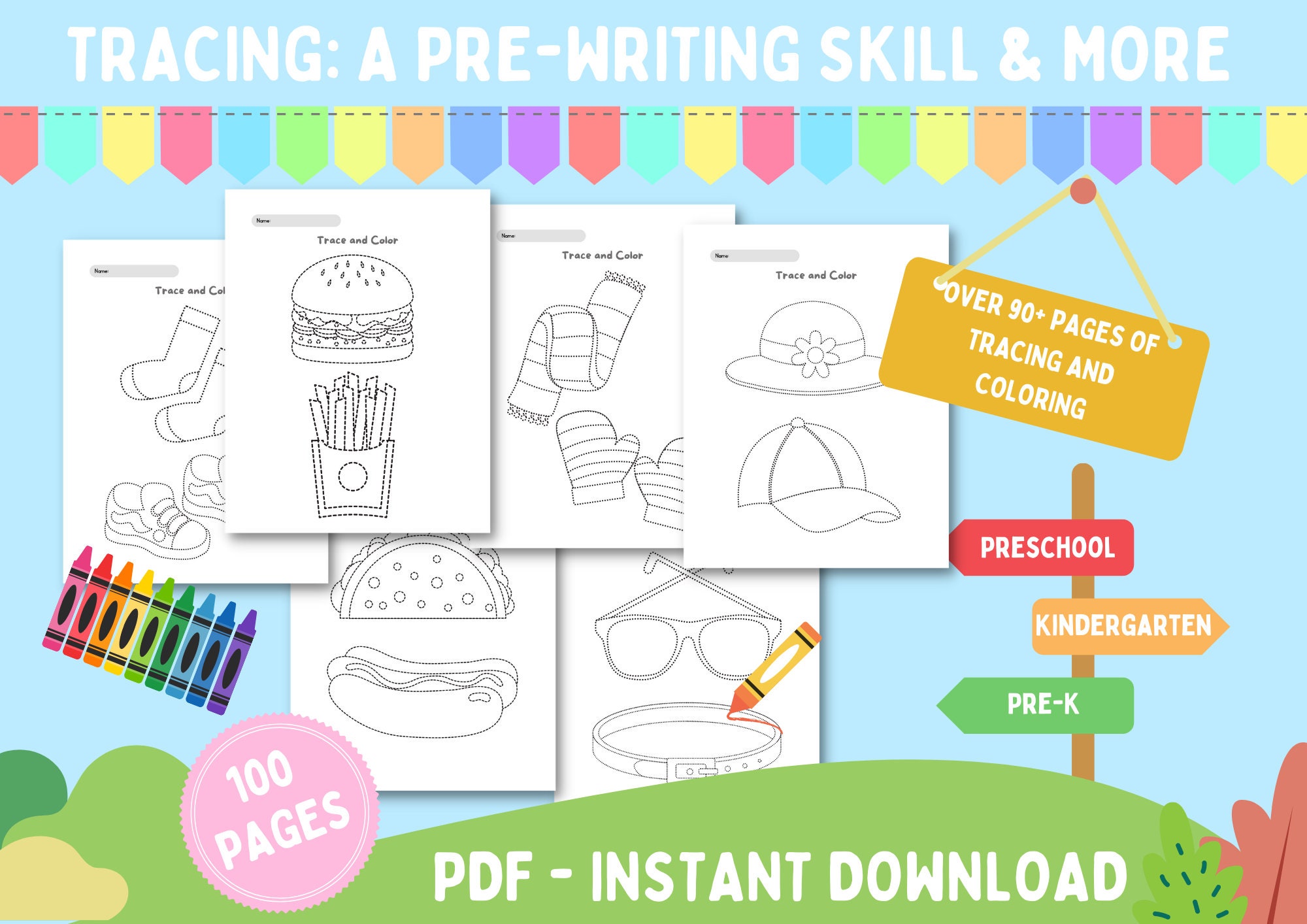 Pre-writing Worksheets Tracing Coloring Learn to Trace - Etsy