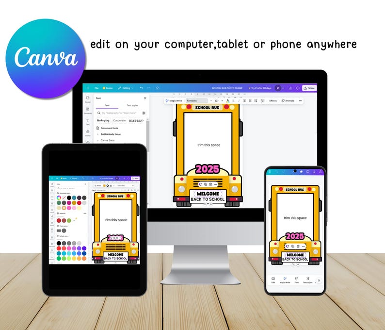 Back to School Photo Frame Editable in Canva, First Day of School Photo ...