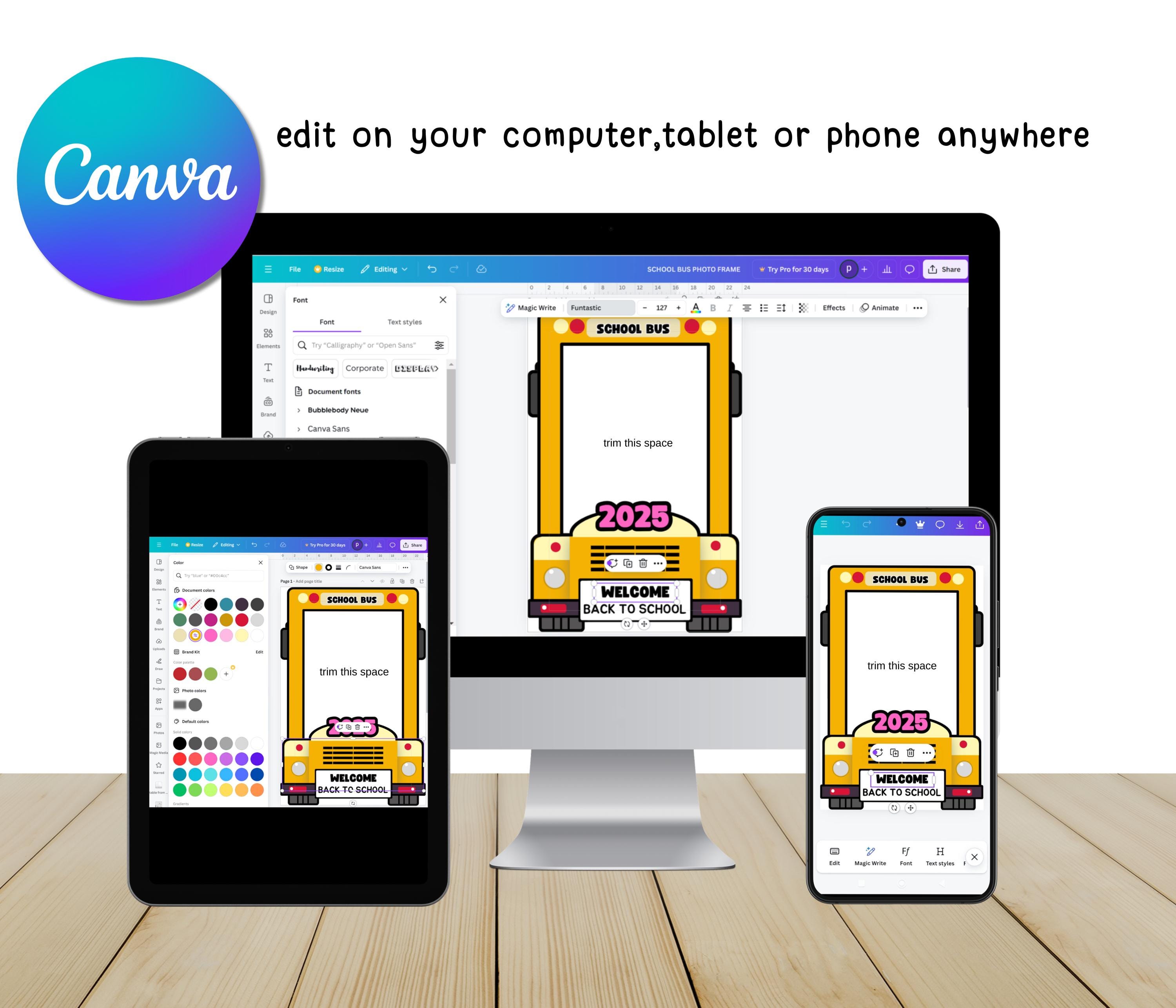 Back to School Photo Frame Editable in Canva, First Day of School Photo ...