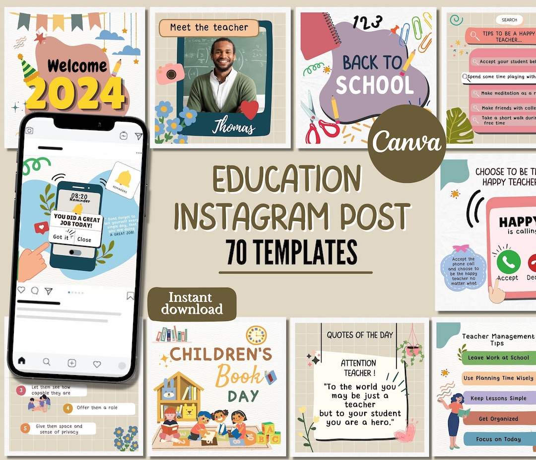 Cute Elementary Teacher Instagram Post Template Canva Colourful ...