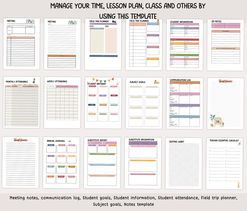 School Teacher Planner Printable Calendar 2025 Colourful Monthly ...