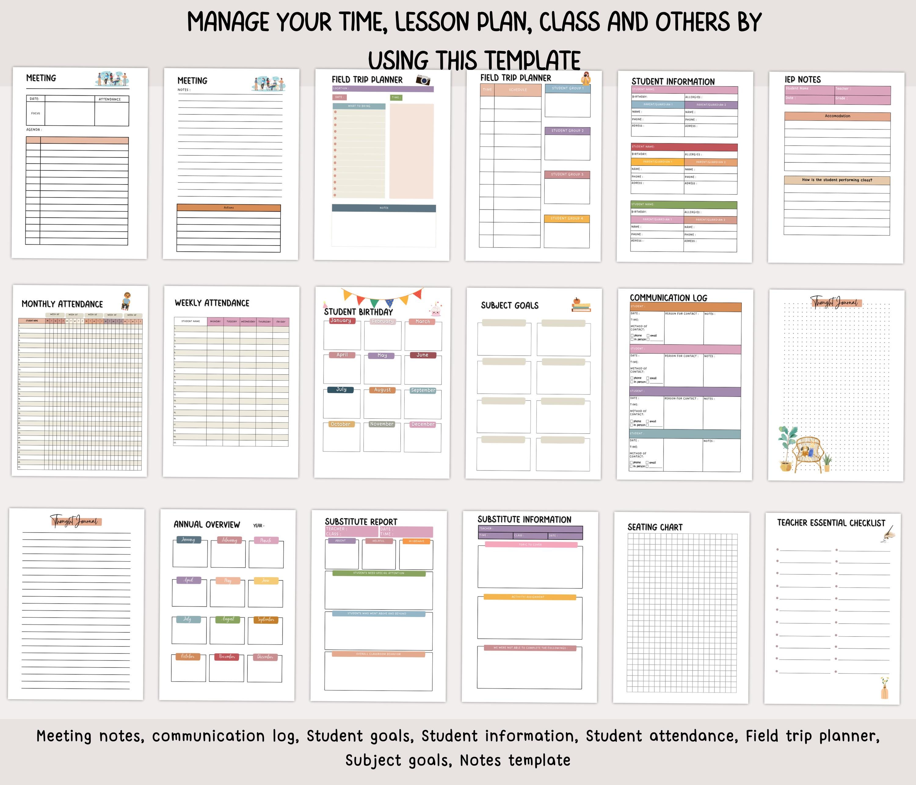 School Teacher Planner Printable Calendar 2025 Colourful Monthly ...