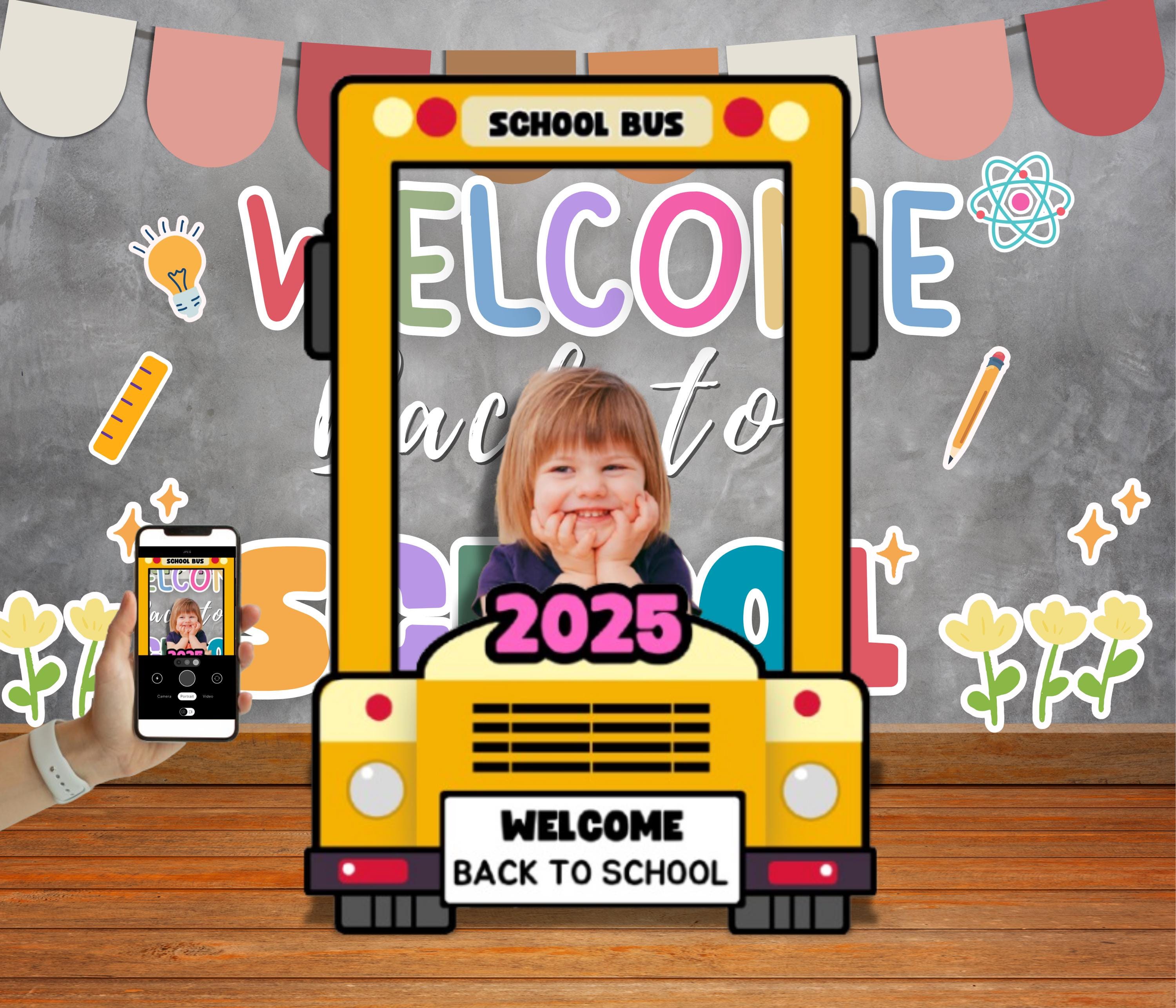Back to School Photo Frame Editable in Canva, First Day of School Photo ...