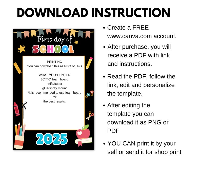 Back to School Photo Frame Editable in Canva, First Day of School Photo ...