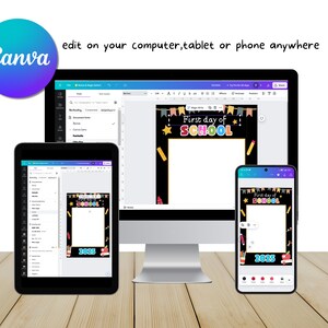 Back to School Photo Frame Editable in Canva, First Day of School Photo ...