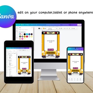 Back to School Photo Frame Editable in Canva, First Day of School Photo ...