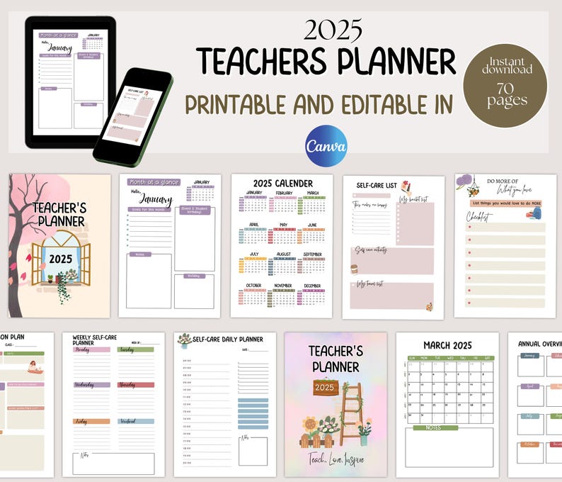 School Teacher Planner Printable Calendar 2025 Colourful Monthly ...