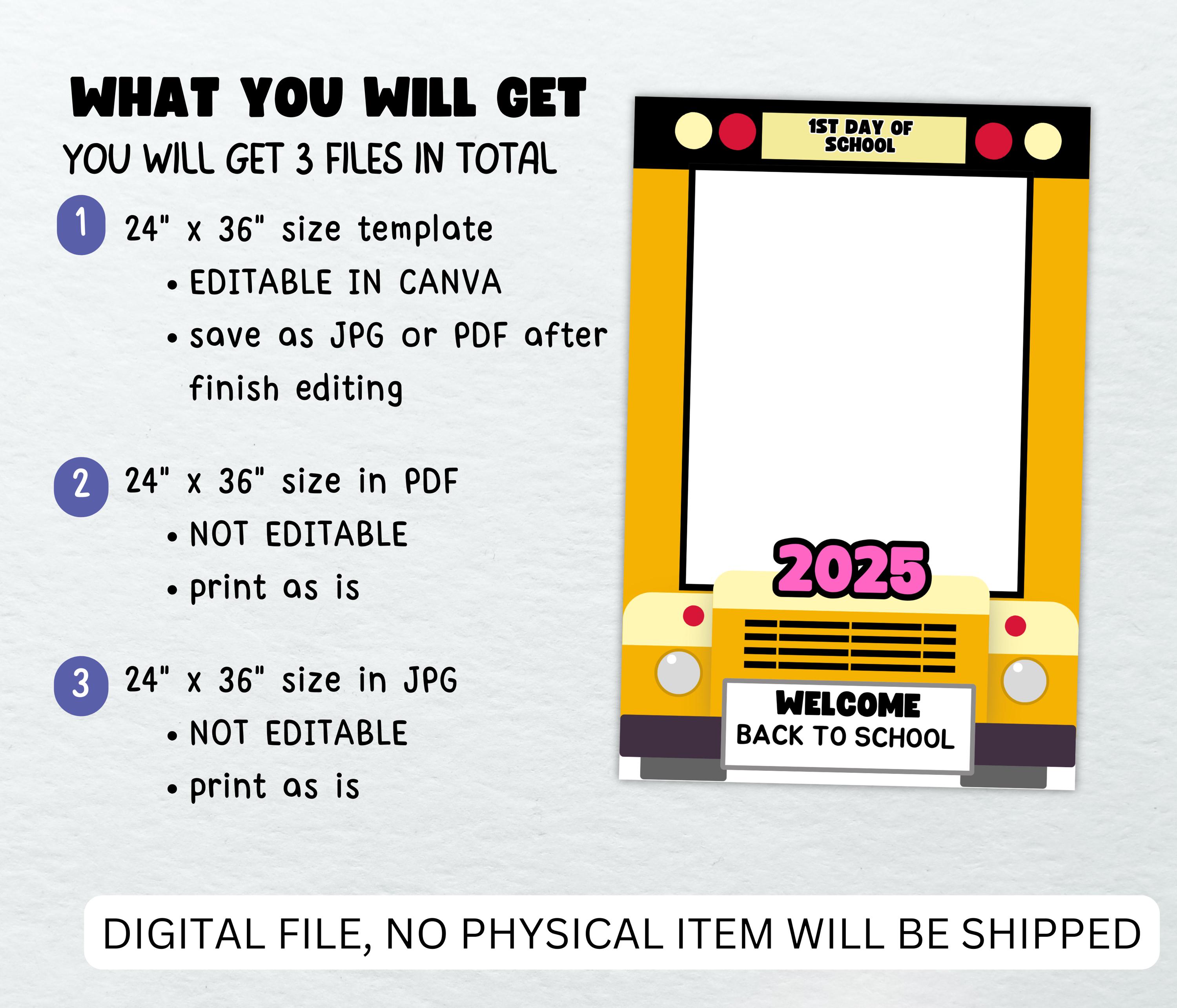 Back to School Photo Frame Editable in Canva, First Day of School Photo ...