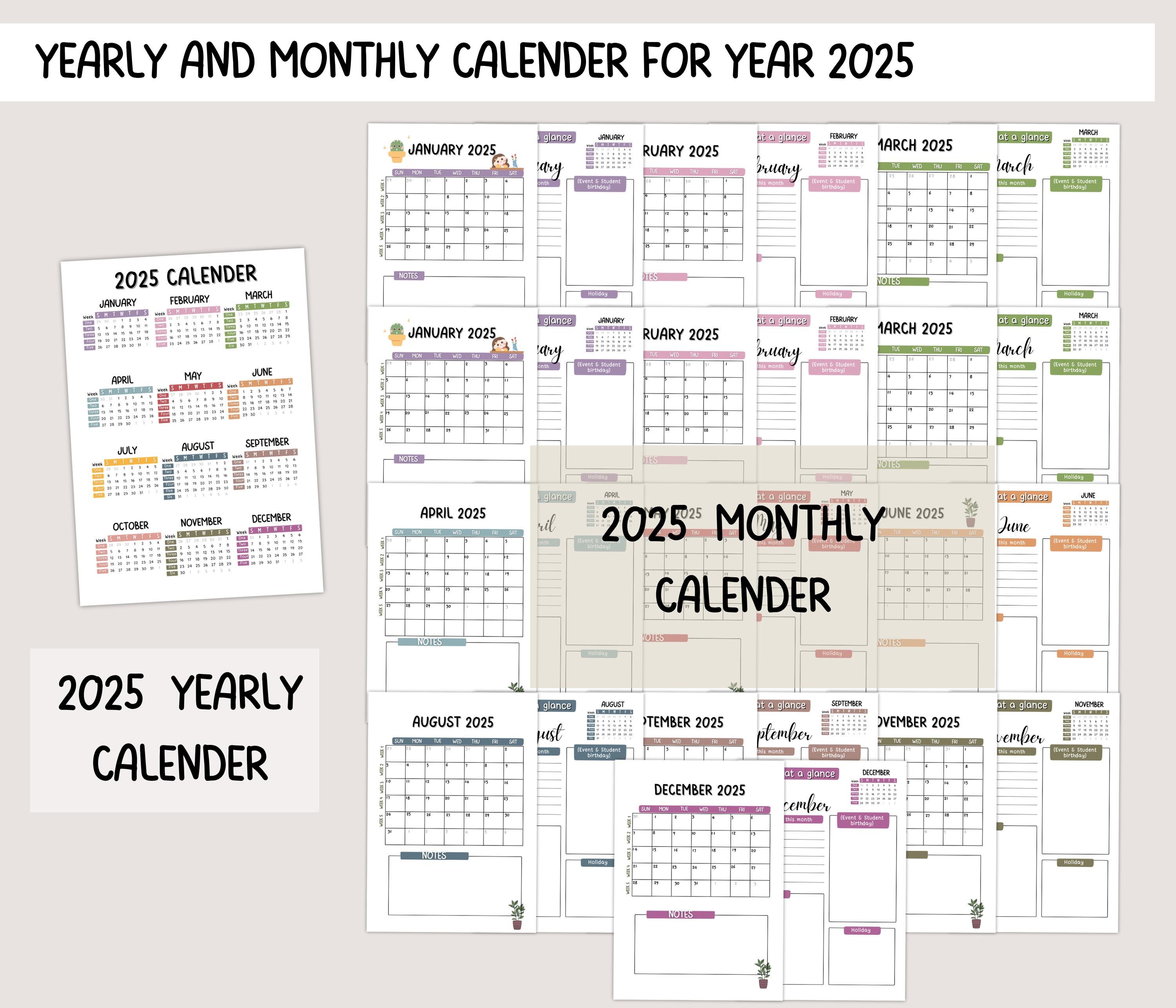 School Teacher Planner Printable Calendar 2025 Colourful Monthly ...