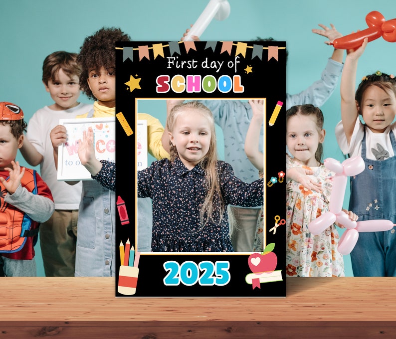 Back to School Photo Frame Editable in Canva, First Day of School Photo ...