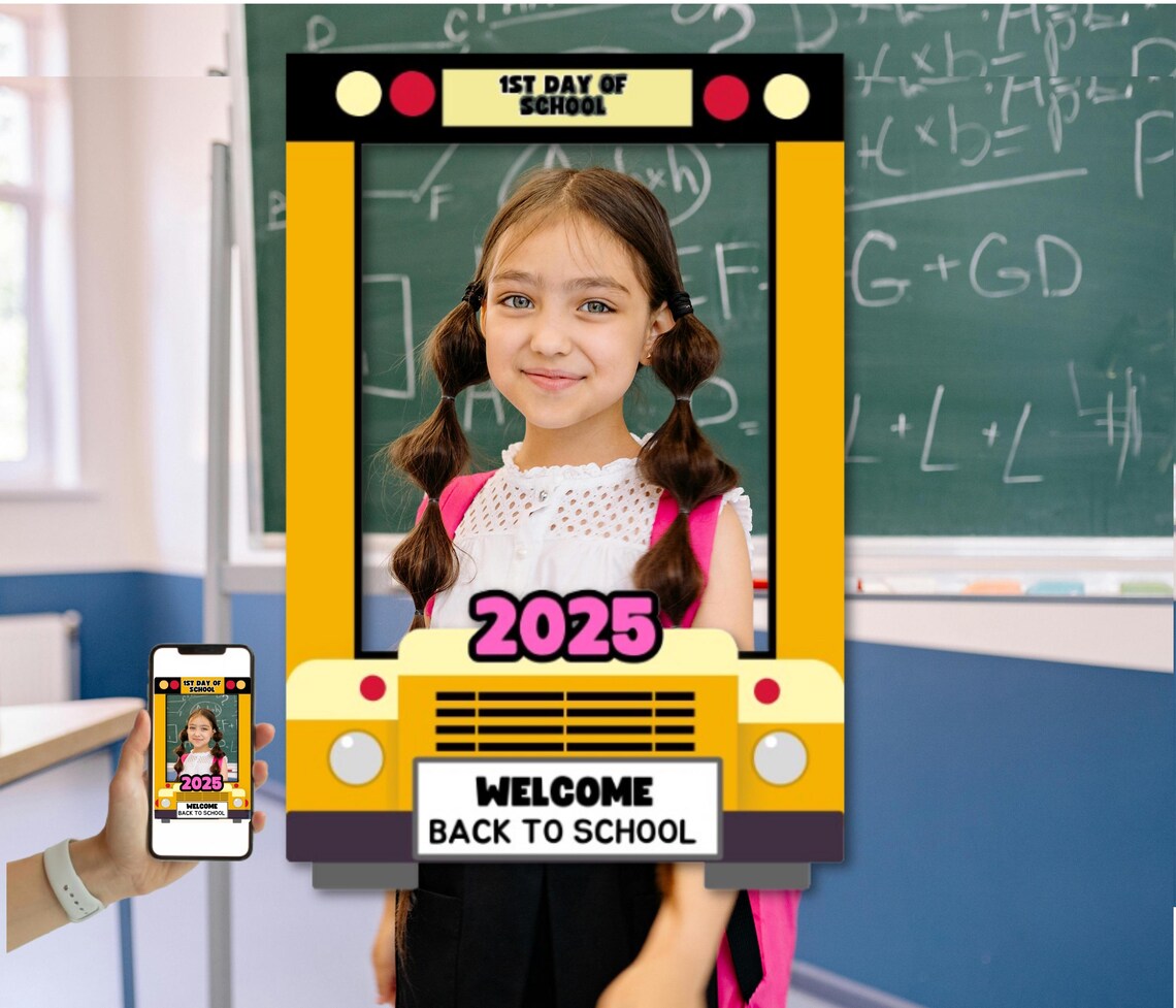 Back to School Photo Frame Editable in Canva, First Day of School Photo ...