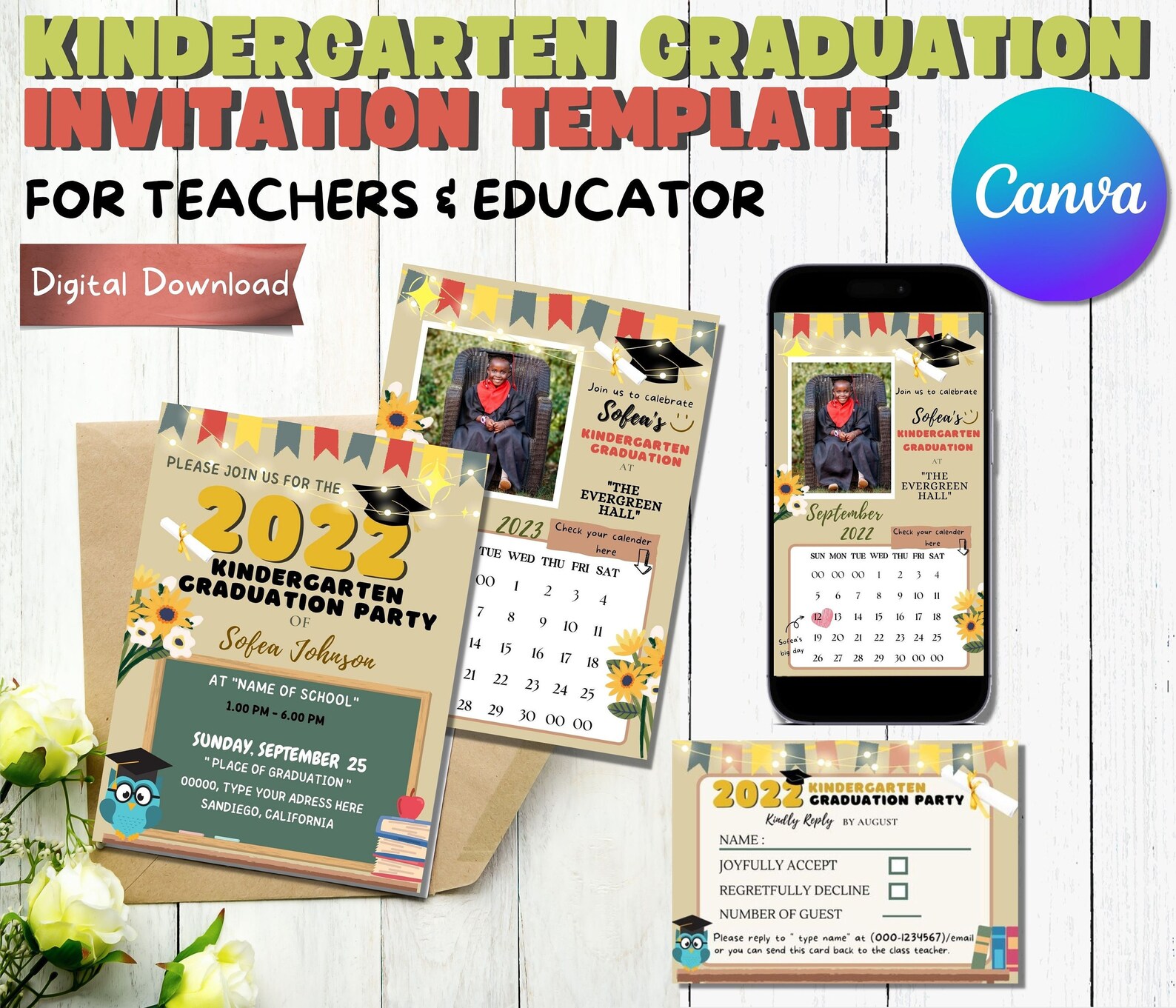 Kindergarten Graduation Invitation Templates, Preschool Graduation ...