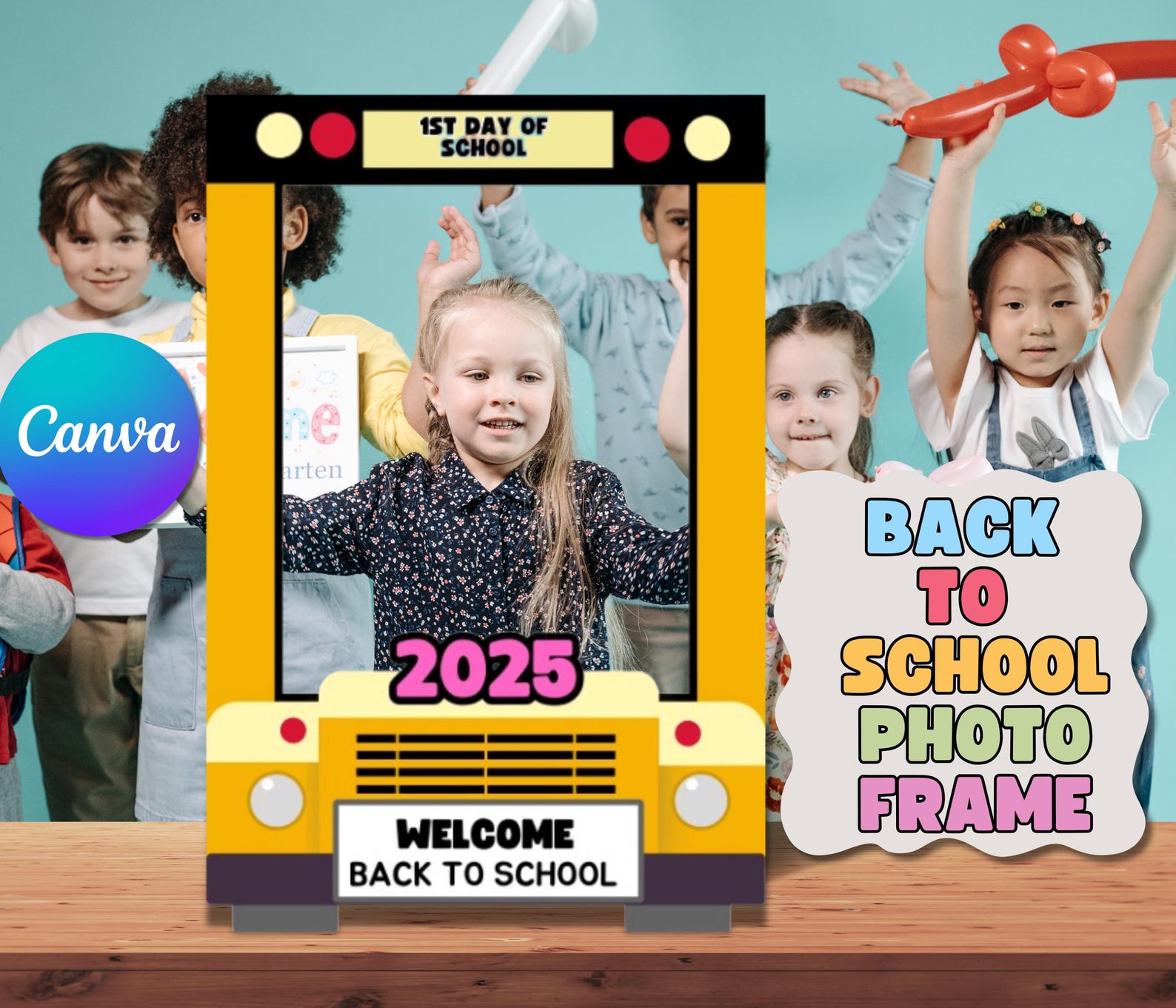 Back to School Photo Frame Editable in Canva, First Day of School Photo ...