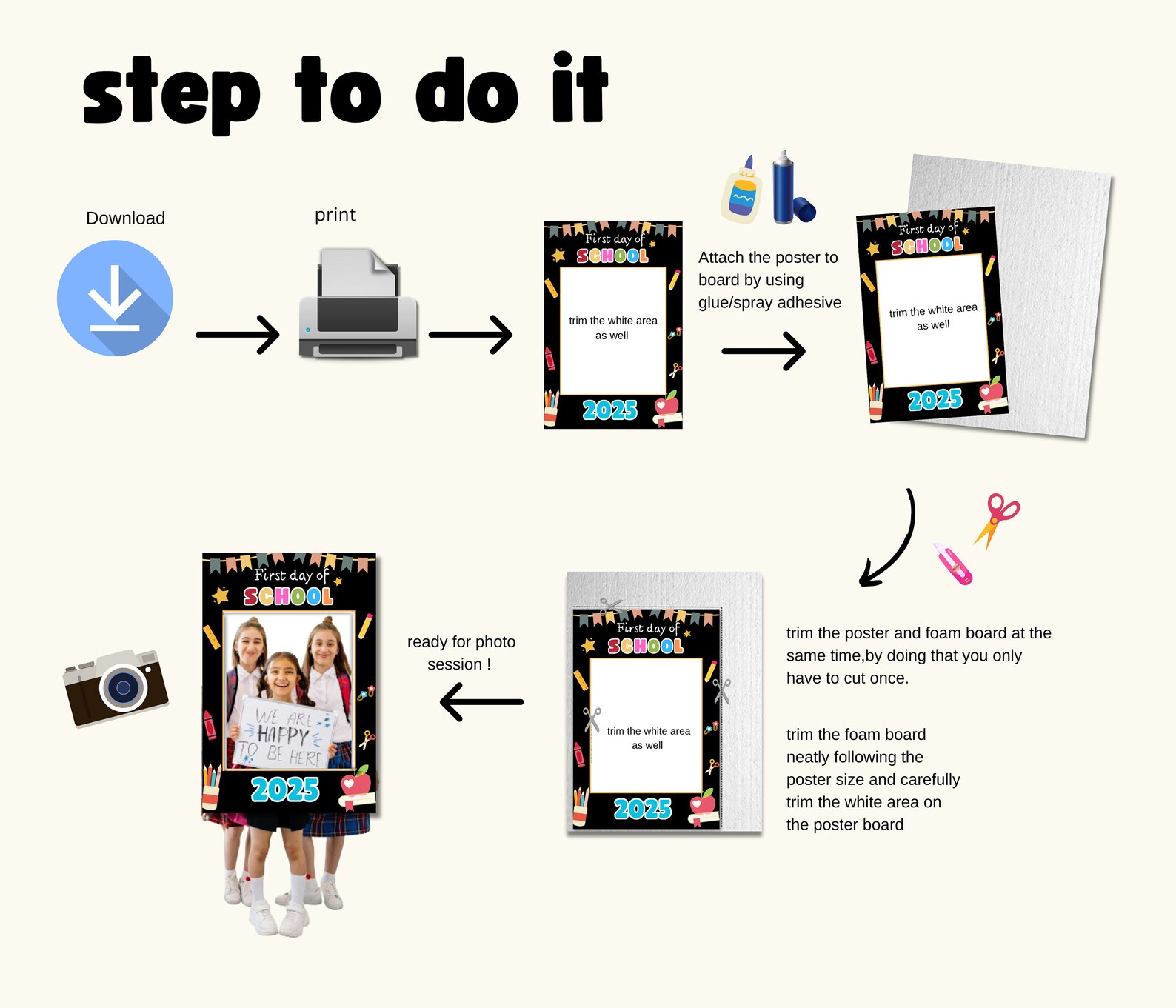 Back to School Photo Frame Editable in Canva, First Day of School Photo ...