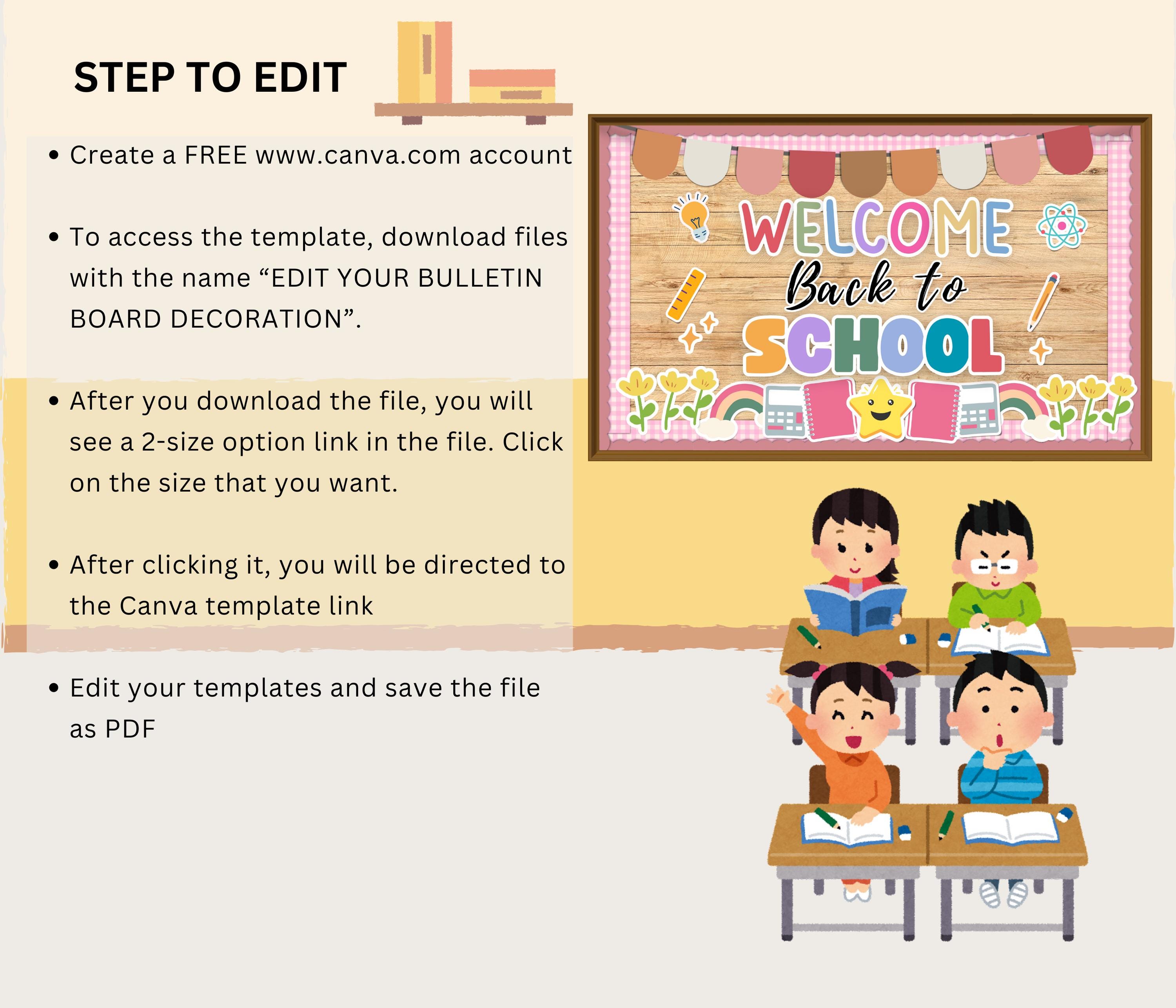 Welcome Back to School Editable Classroom Bulletin Board Kit Cute ...