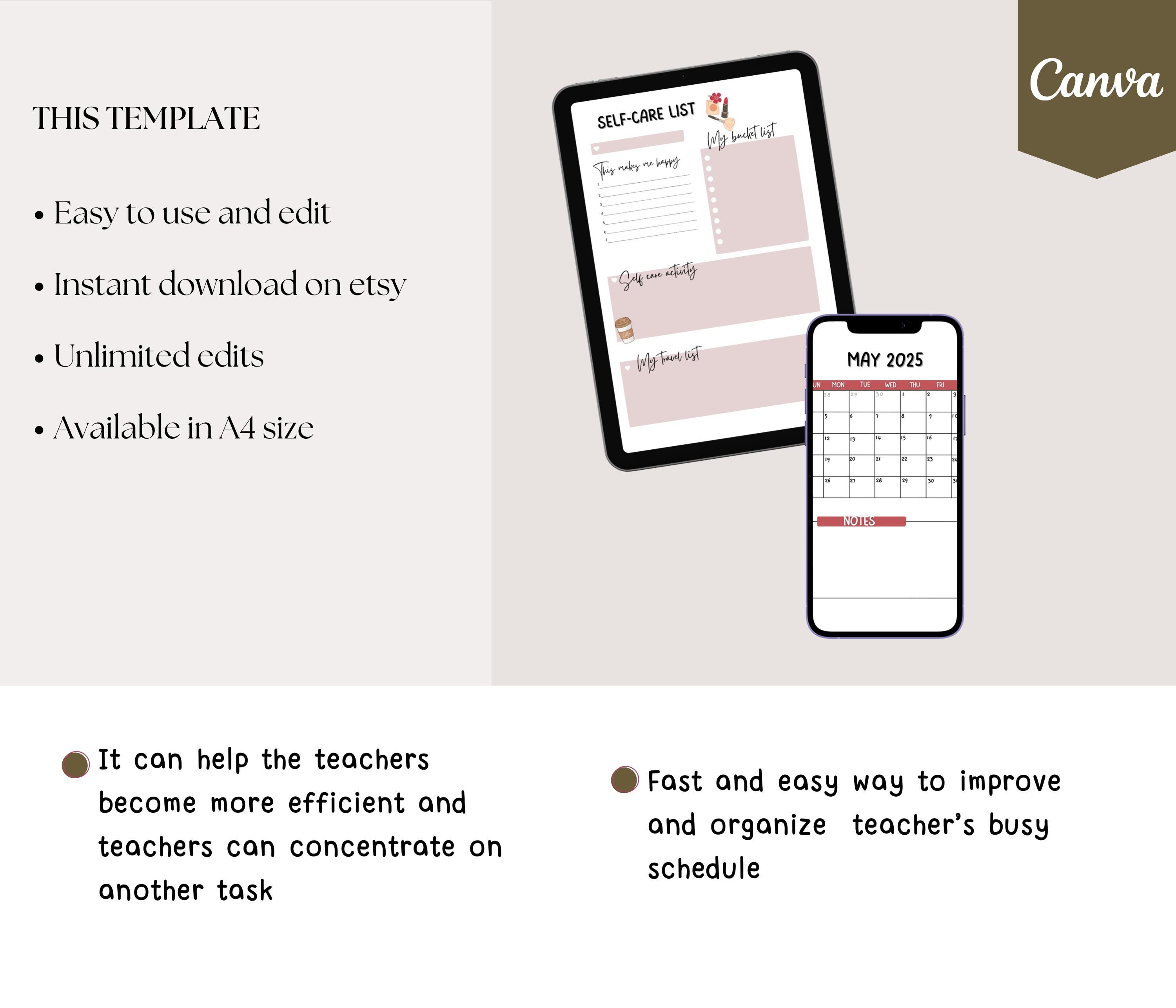 School Teacher Planner Printable Calendar 2025 Colourful Monthly ...
