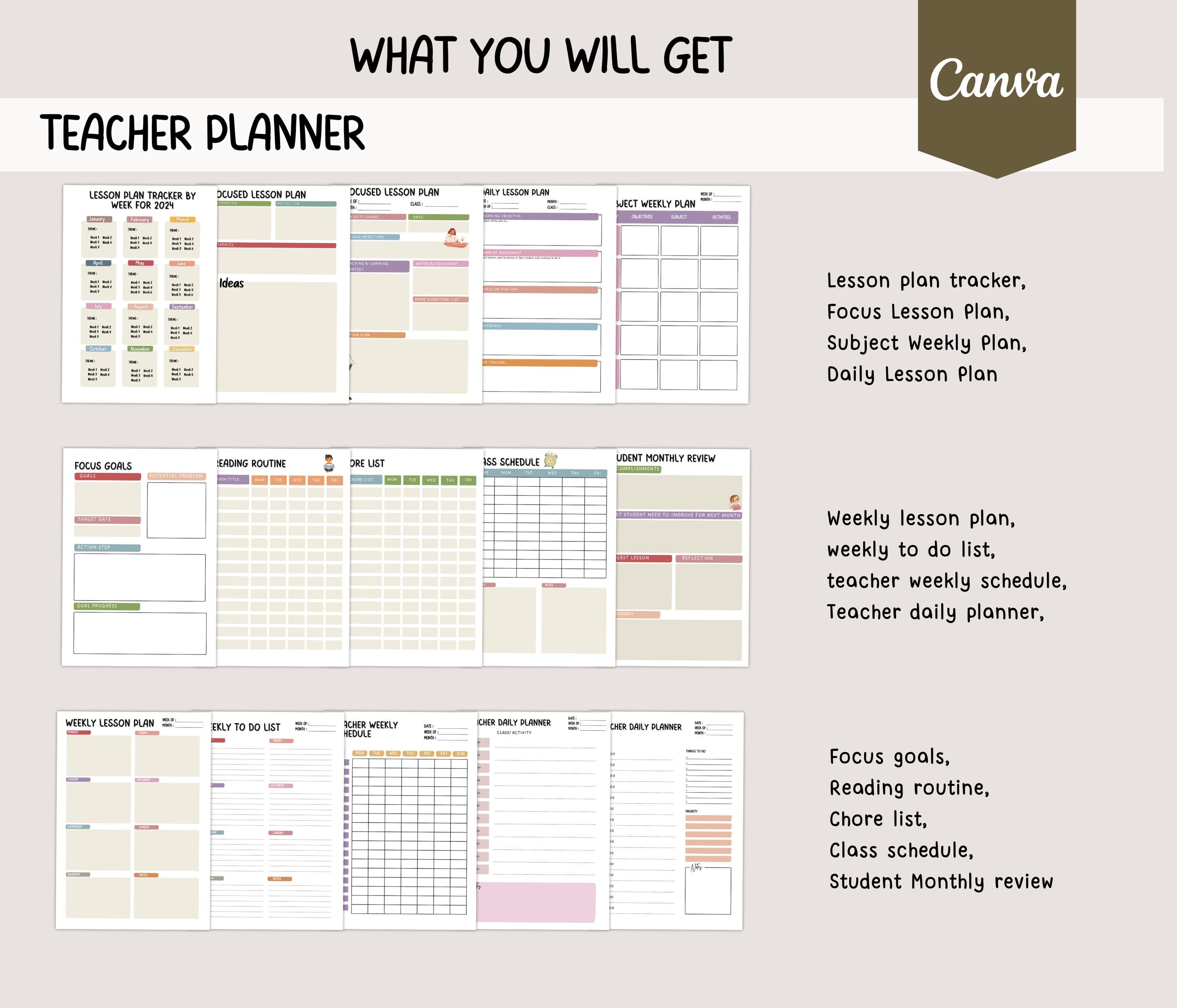 School Teacher Planner Printable Calendar 2025 Colourful Monthly ...