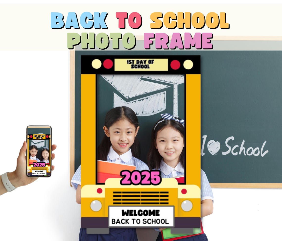 Back to School Photo Frame Editable in Canva, First Day of School Photo ...
