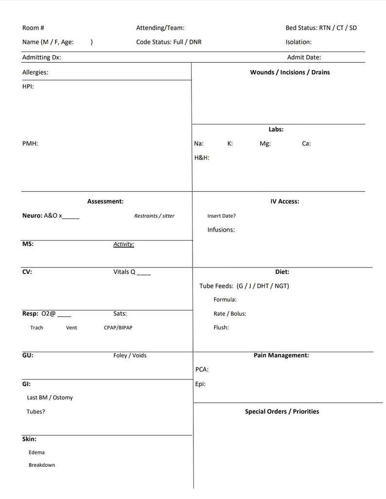 ICU Report Sheet - Etsy