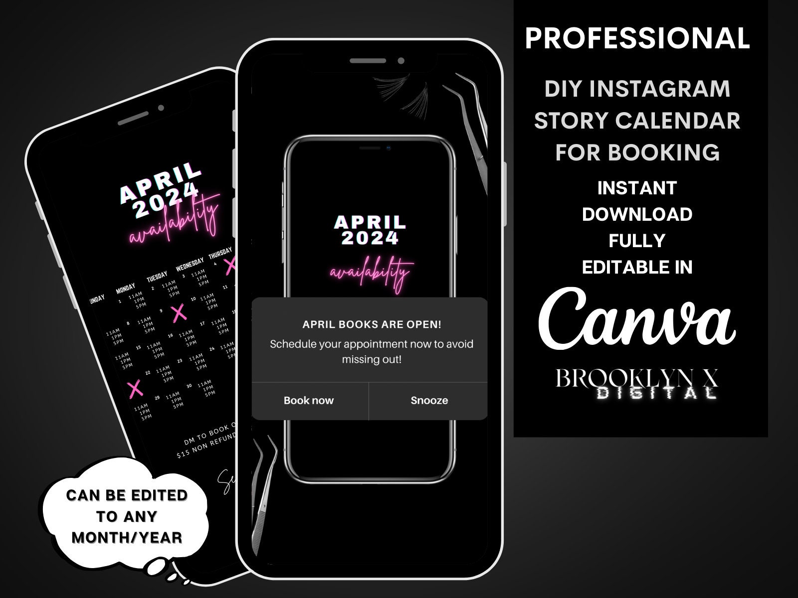 April Availability Calendar, Instagram Story Calendar, Book Now, DIY ...