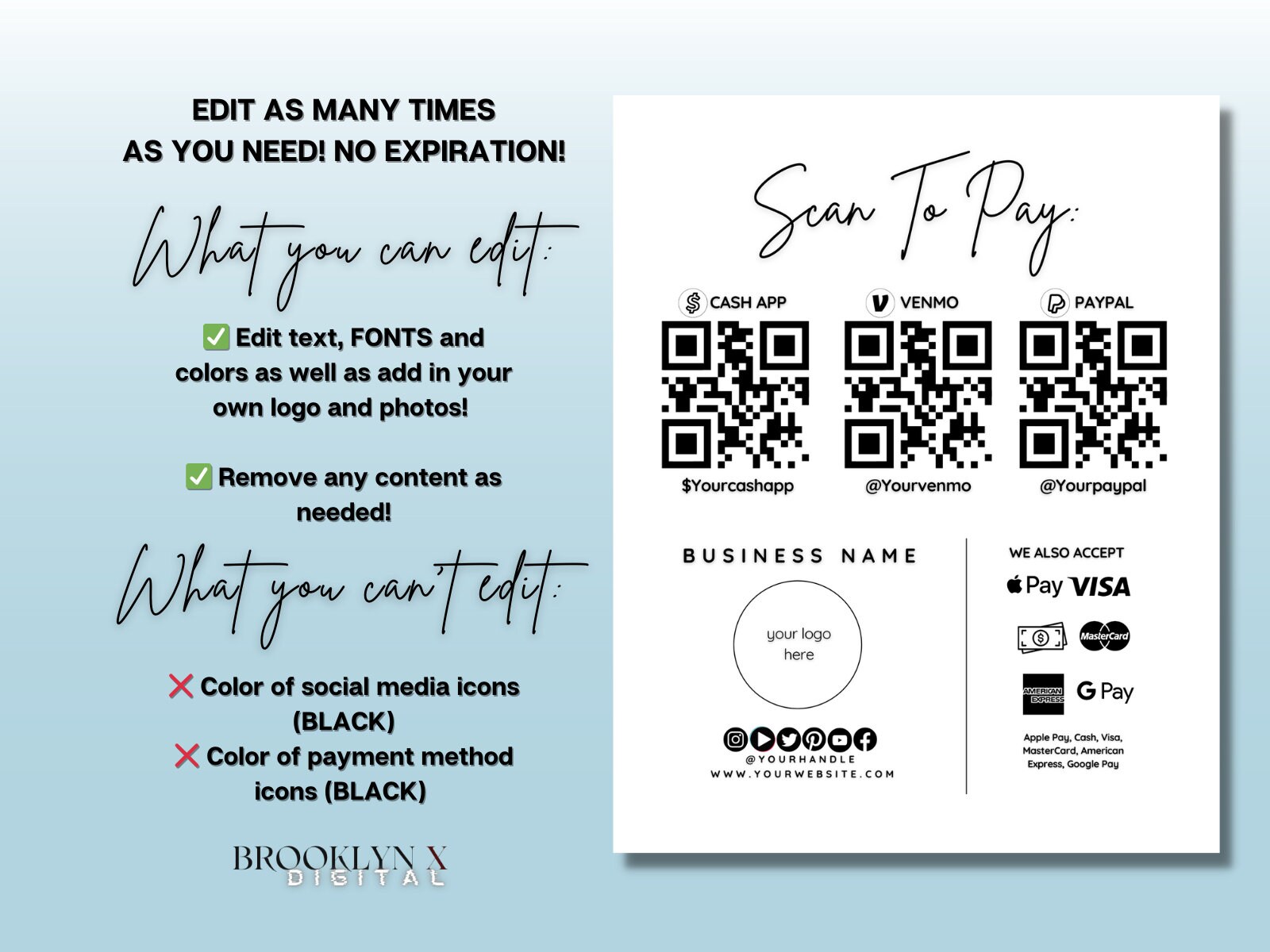 Edible Scan to Pay, QR Code Sign, Cash App Paypal Sign, Venmo Sign ...