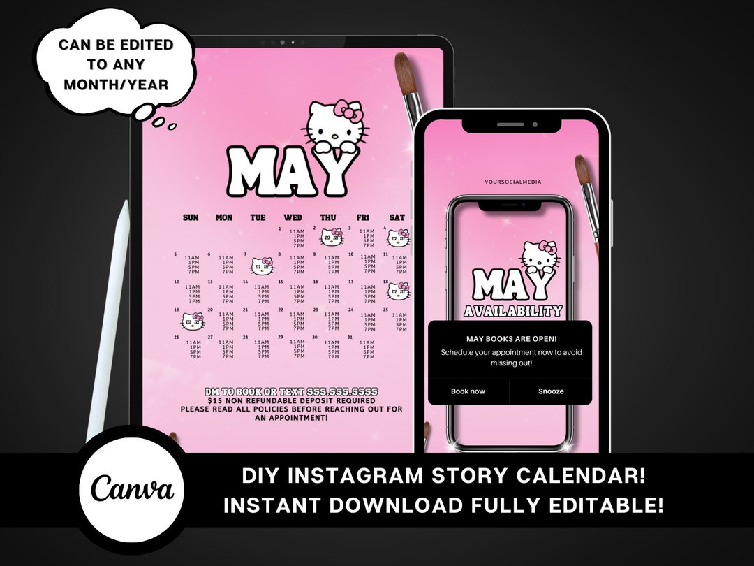 May Availability Calendar, Instagram Story Calendar, Book Now, DIY ...