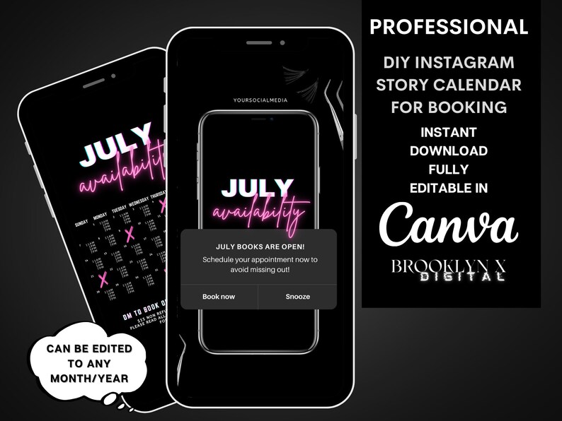 July Availability Calendar, Instagram Story Calendar, Book Now, DIY ...