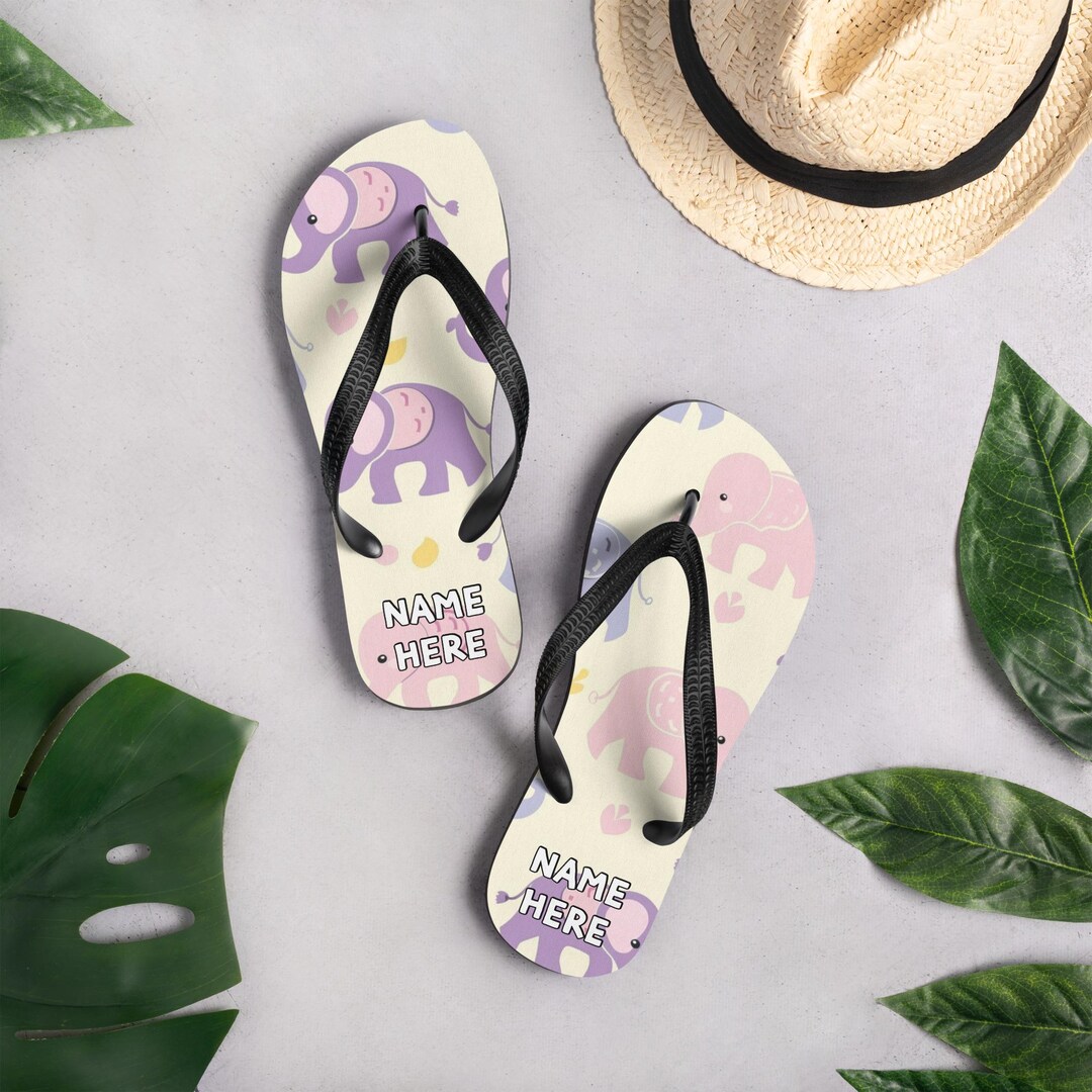 Personalized Kids Kawaii Name Flip Flops Toddler Youth Summer Pool ...