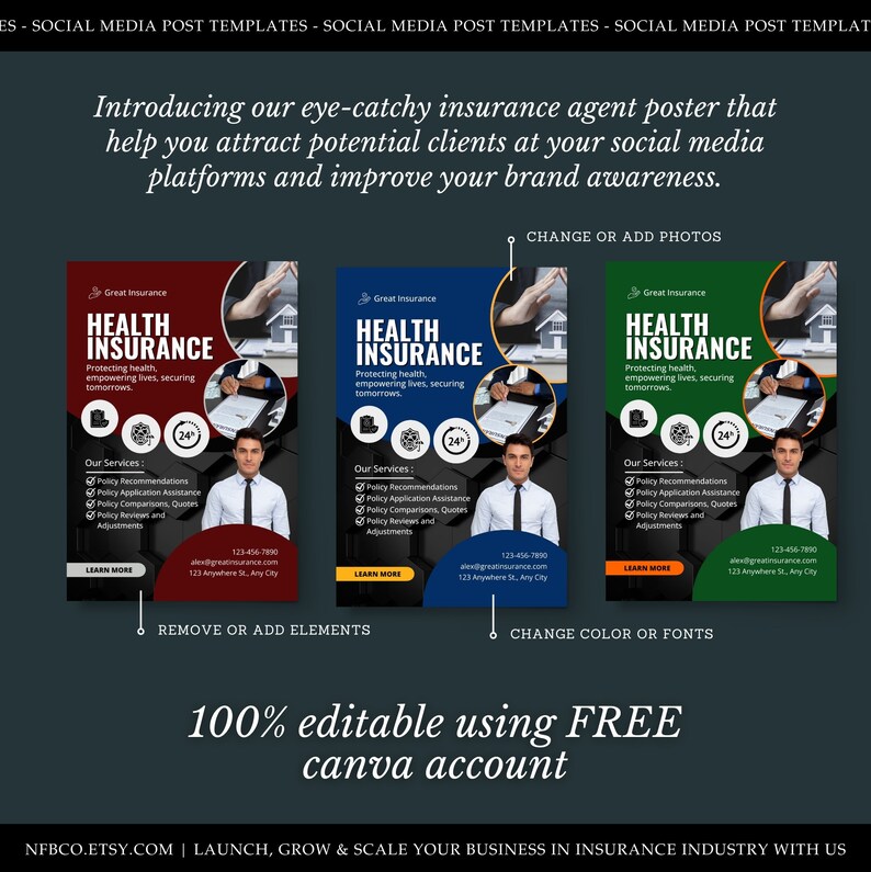 Insurance Agent Poster, DIY Flyer Template, Health Insurance Agent ...