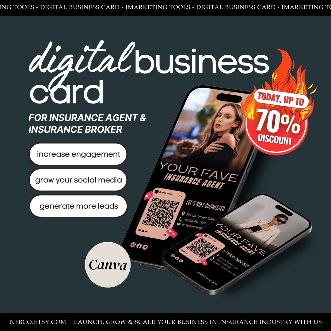 Insurance Agent Business Card, Insurance Broker QR Code Digital ...