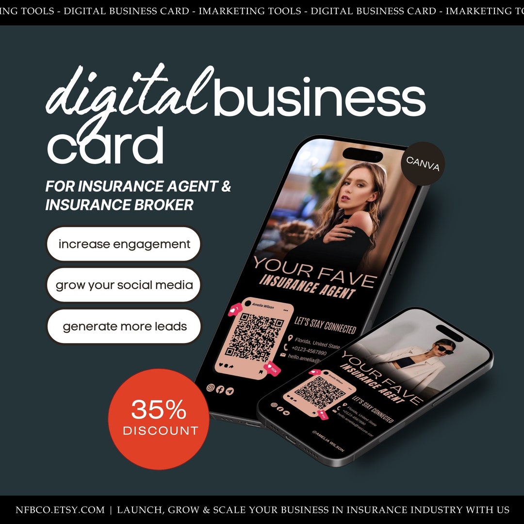 Insurance Agent Business Card, Insurance Broker QR Code Digital ...