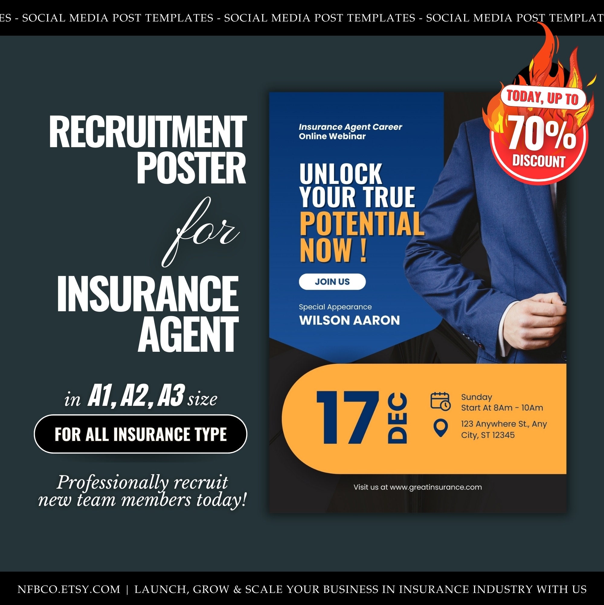 Insurance Agent Recruitment Poster: DIY Canva Flyer Template - Etsy