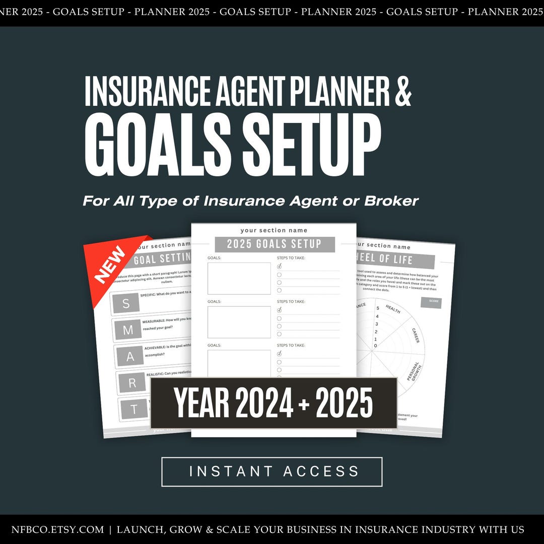 Insurance Agent 2025 Planner Bundle, Goal Tracker Worksheet (PDF) - Etsy