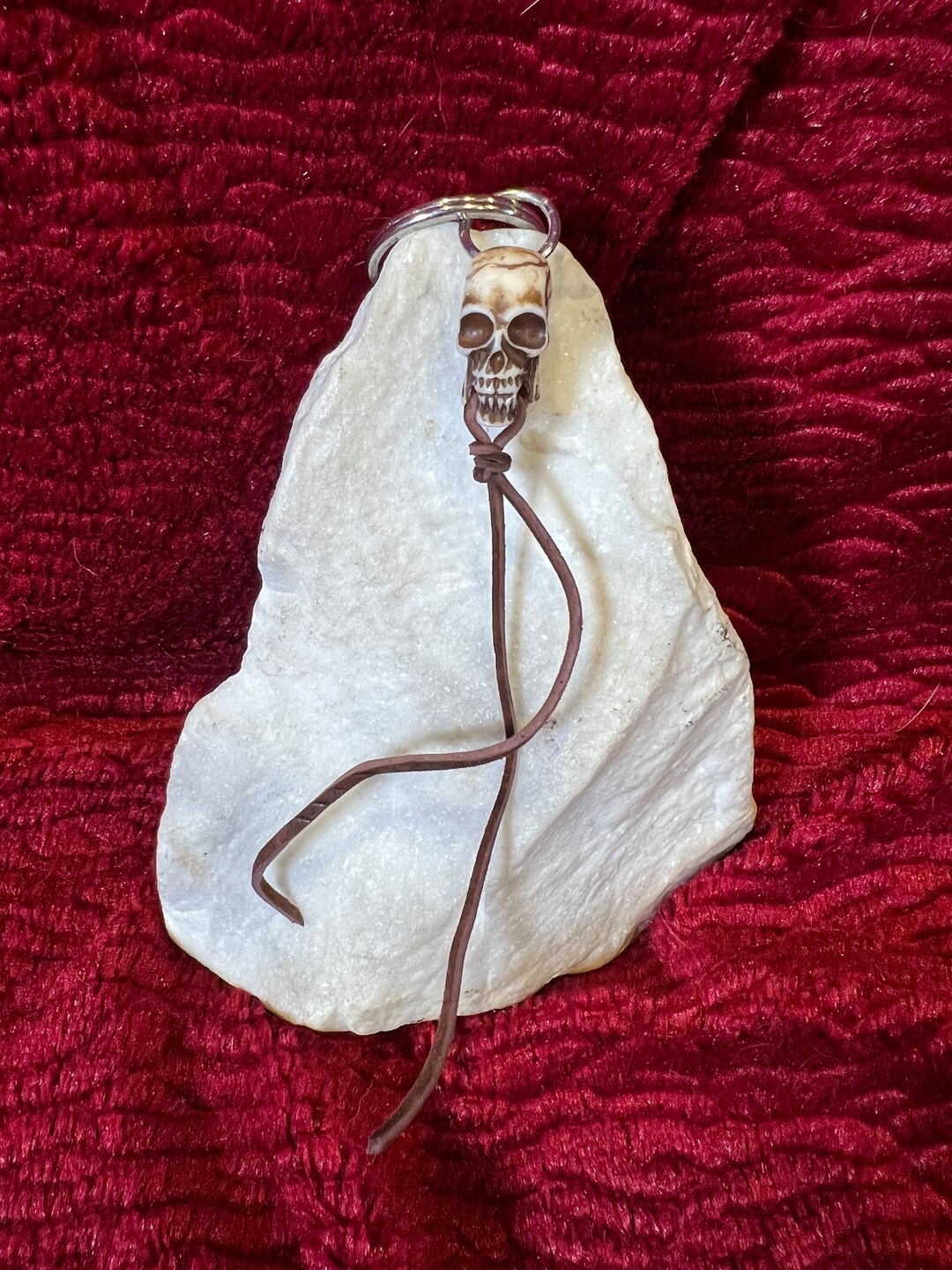 Bone Skull Keychain With Dark Brown Suede - Etsy