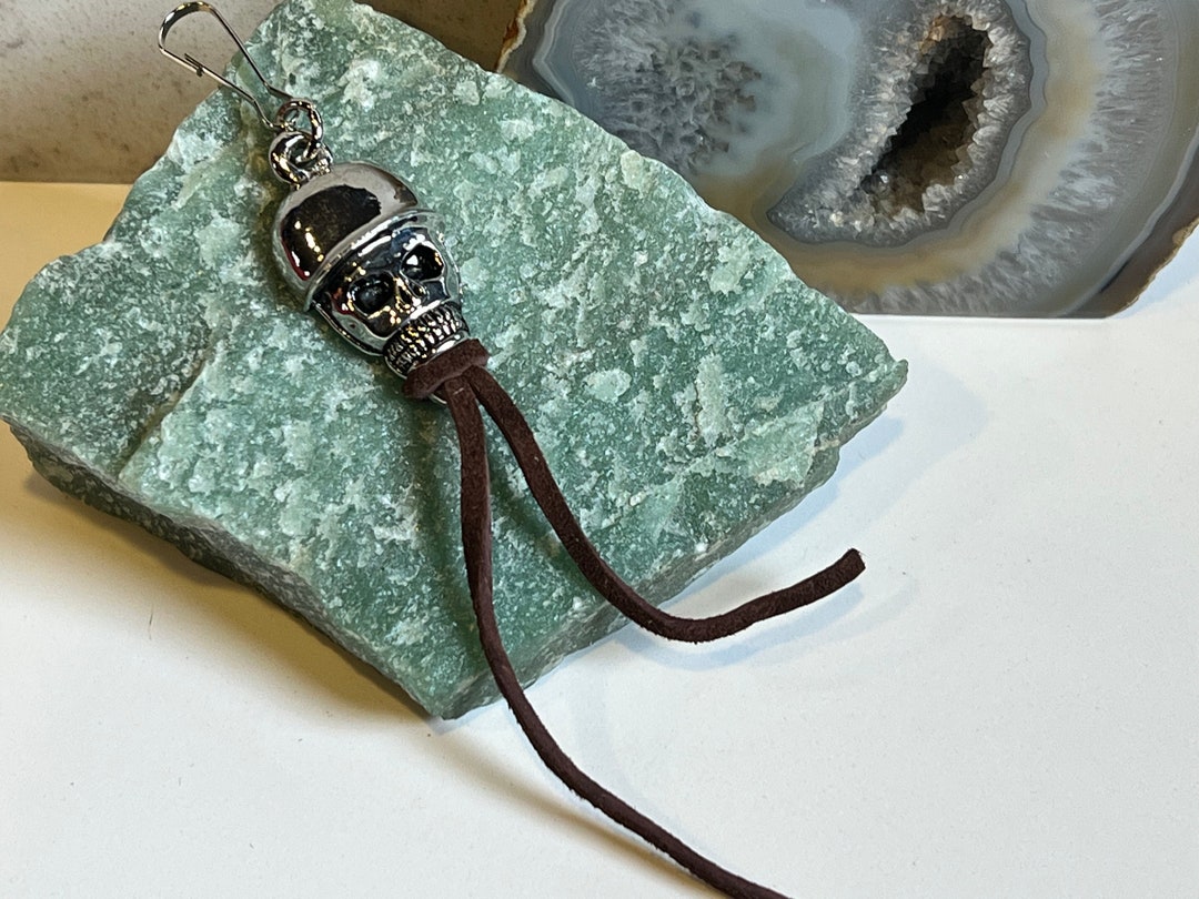 Silver Skull Zipper Pull With Dark Brown Suede - Etsy