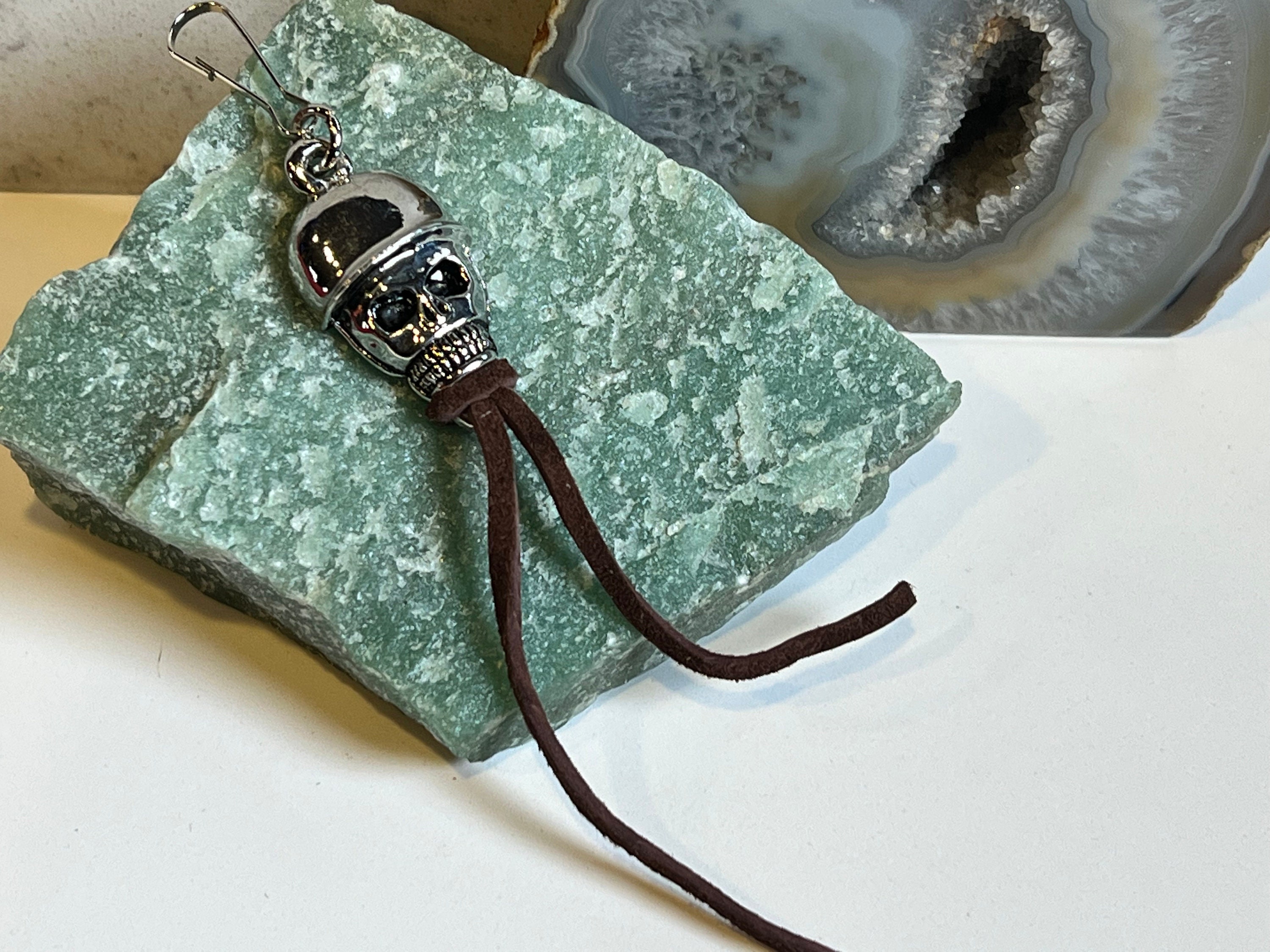 Silver Skull Zipper Pull With Dark Brown Suede - Etsy
