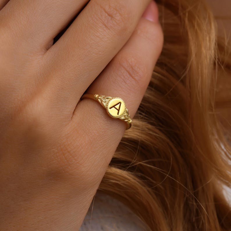 Personalized Initial Signet Ring, Sterling Silver Monogram Pinky Ring ...