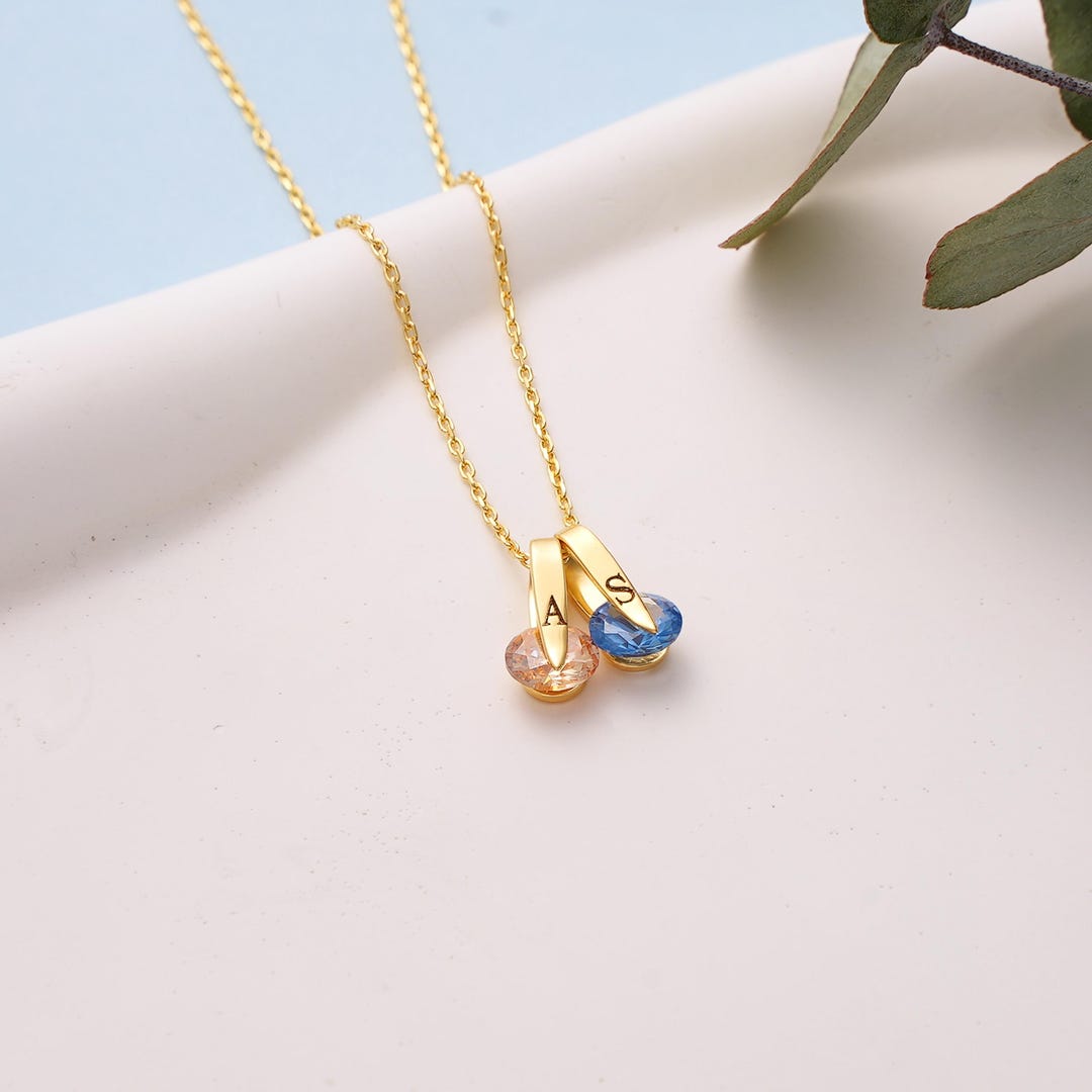 Matching Birthstone Initial Necklace Set, Sterling Silver Friendship ...