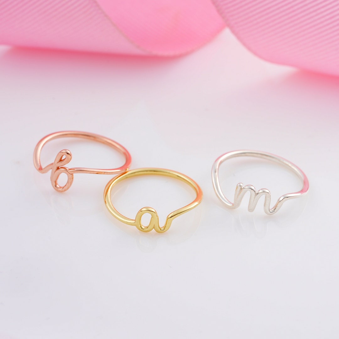 Initial Ring, Tiny Letter Gold Ring, Wire Ring, Letter Ring ...