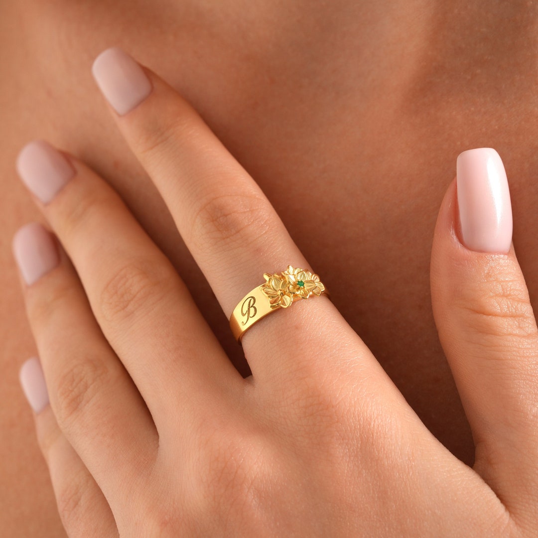 Personalized Birth Flower Ring, Birthday Gifts for Her, Birth Month ...