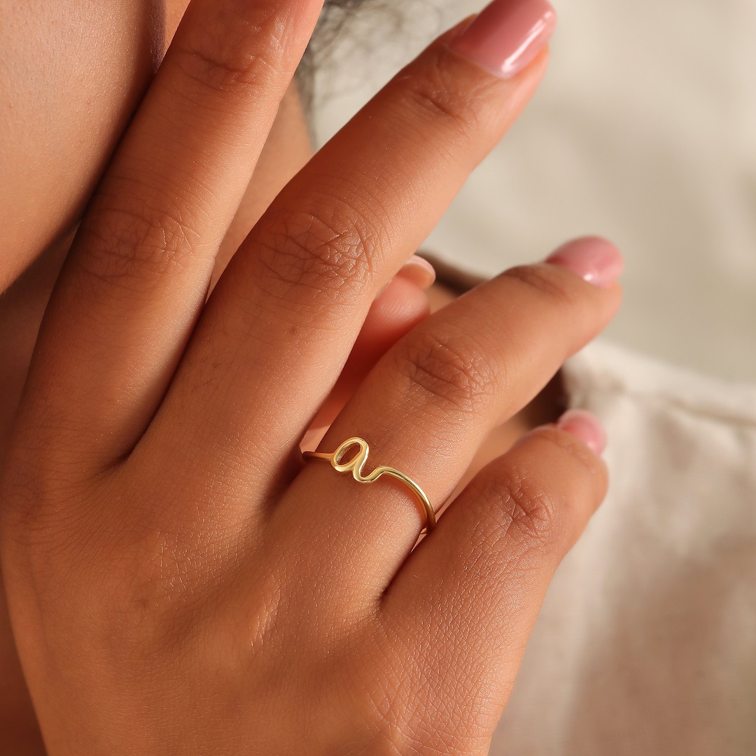 Initial Ring, Tiny Letter Gold Ring, Wire Ring, Letter Ring ...