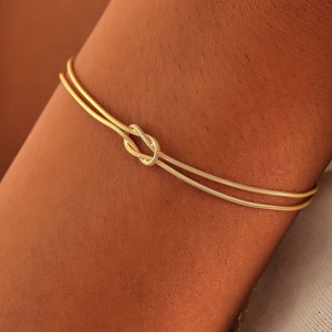 14k Gold Filled Knot Bracelet With Snake Chain, Friendship Bracelet ...